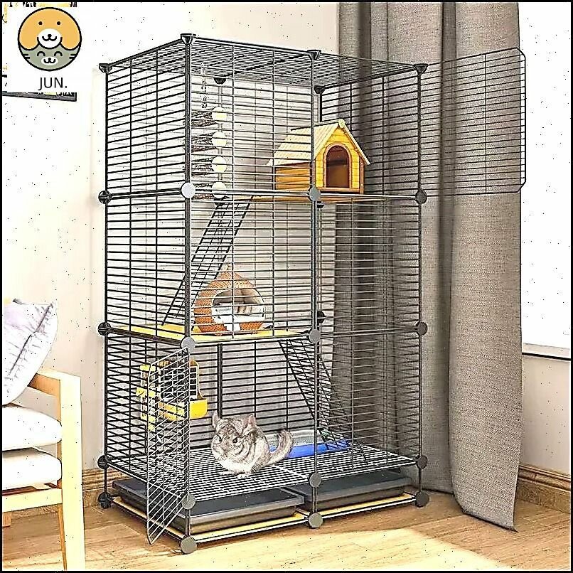 Клетка для шиншиллы большая с поддоном Металлическая Клетка для грызунов большая многоуровневая "Виллидж" с поддоном, кормушкой и поилкой