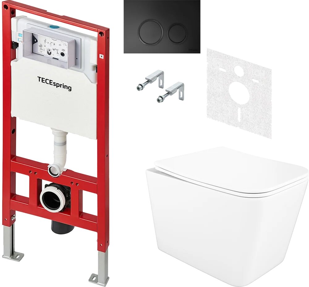 Комплект 5 в 1 Унитаз подвесной STWORKI Молде S23401WH / Инсталляция с кнопкой TECE TECEspring S401104 / Крышка-сиденье, Комплект шумоизоляции