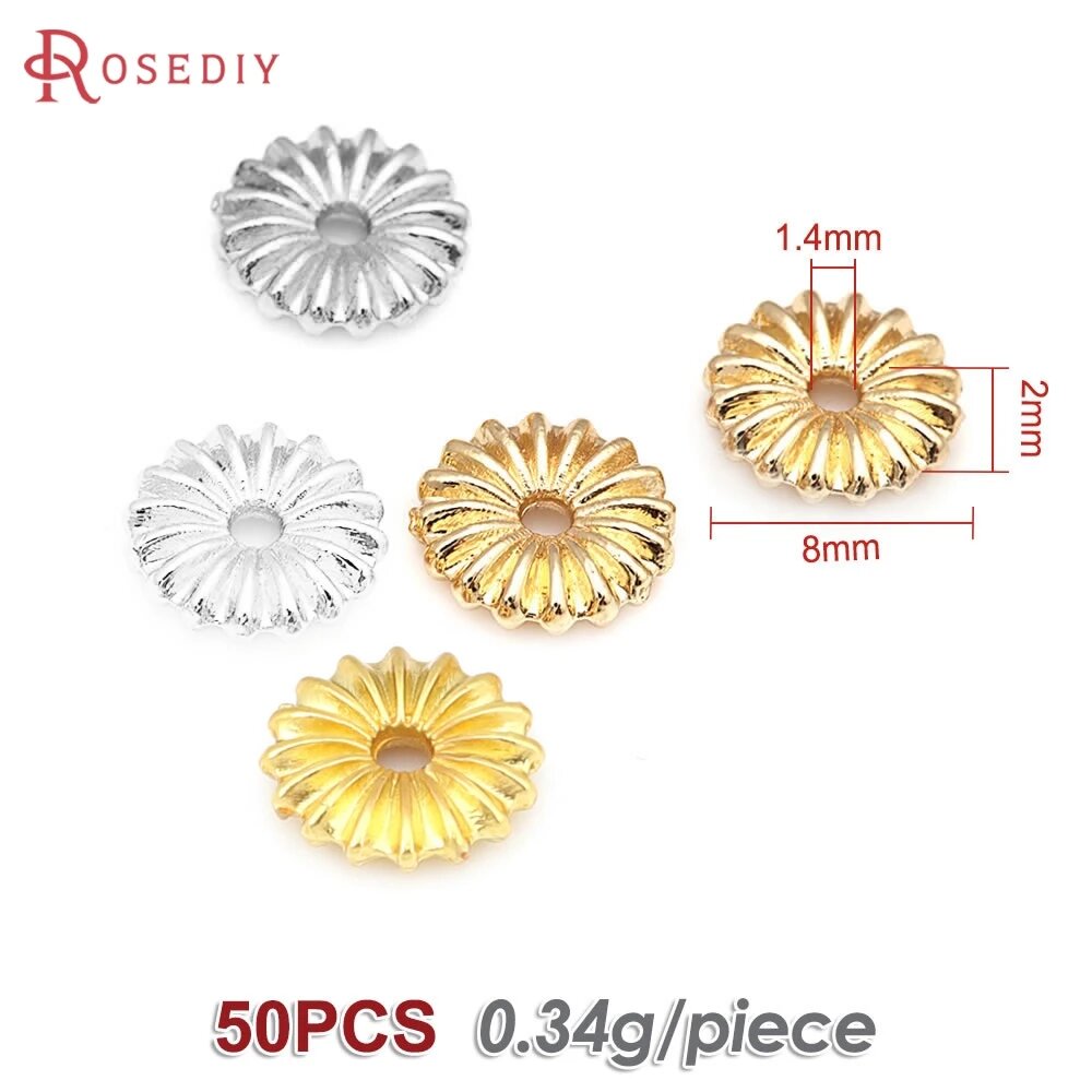 Разделители для браслетов Rosediy, 8 мм, 50 шт, серебряный цвет