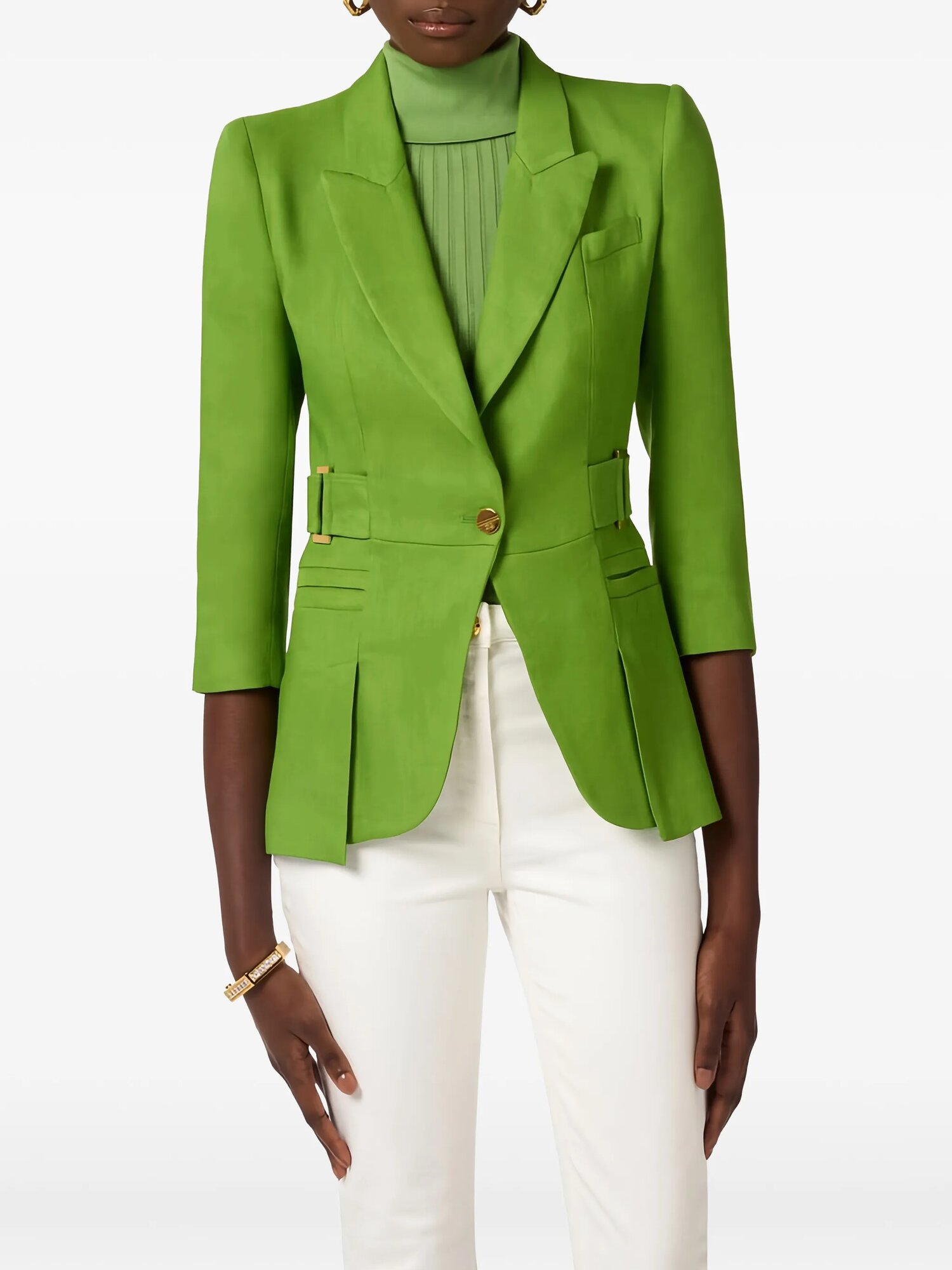 Куртка Elisabetta Franchi Single breasted linen blend jacket, размер 40, зеленый, — фото 1