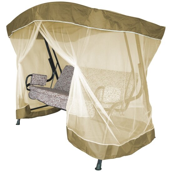 Качели садовые Garden Story 3-х местные Ирис с москитной сеткой(каркас серый, подушка коричневая, рисунок вензель)