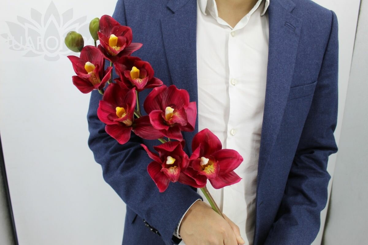 Искусственные цветы премиум для кашпо декора и интерьера Орхидея 3D латекс красная