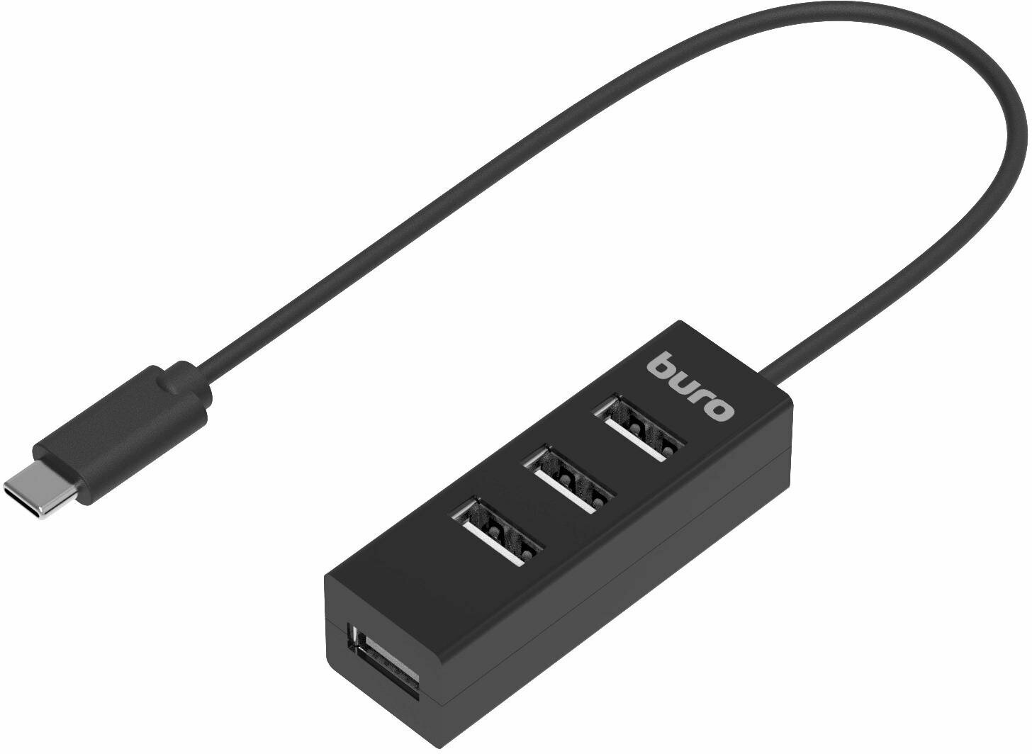 Разветвитель Buro USB-C, 4 порта, черный, корпус пластиковый (BU-USBC-HUB-4U20)