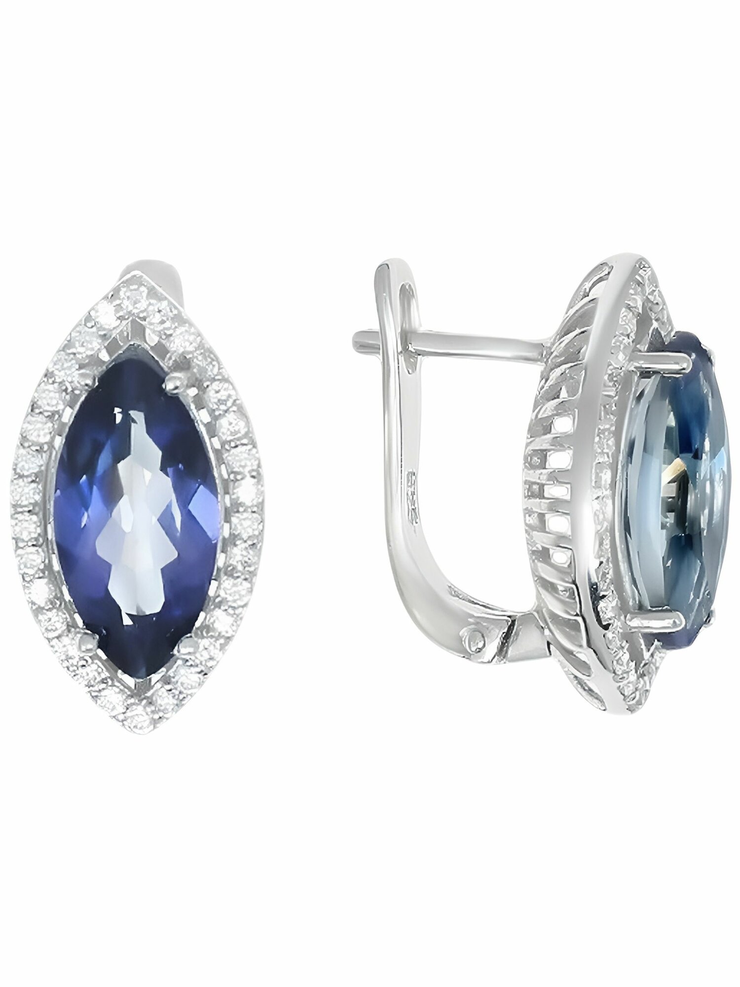 Серьги, серебро, 925 проба, родирование, фианит, кварц