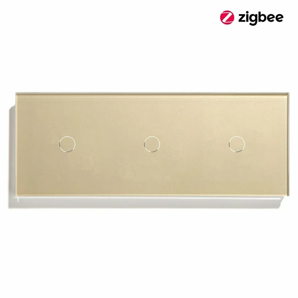 Сенсорный выключатель 6 клавиши, умный Zigbee выключатель, 3 поста (2+2+2) , голосовое управление, панель стекло Золотой, 228mm