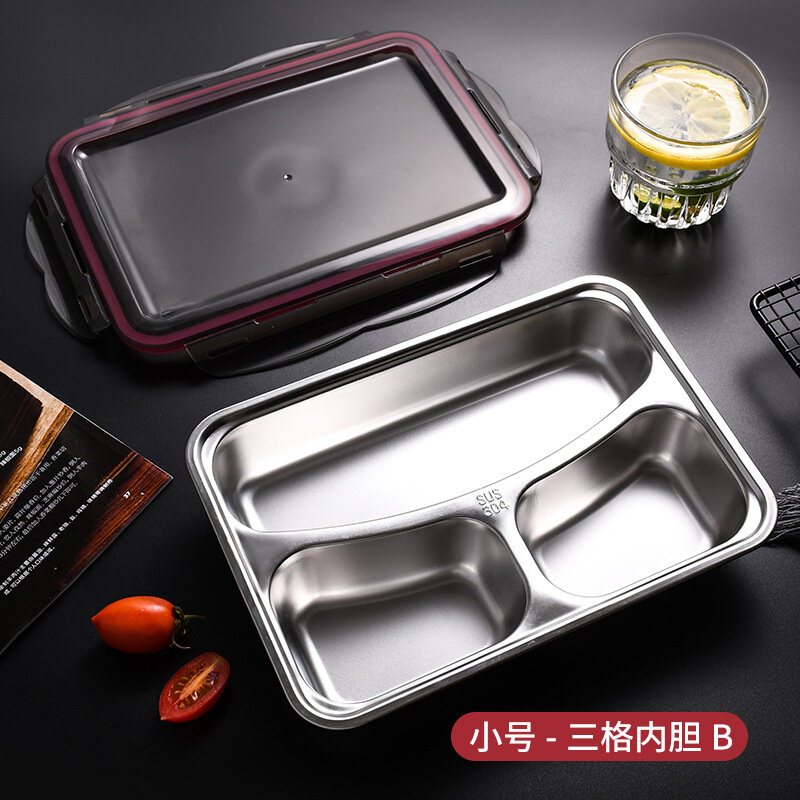 Маленькая трехсекционная нержавеющая стальная бенто-коробка версия B, портативный контейнер для обеда