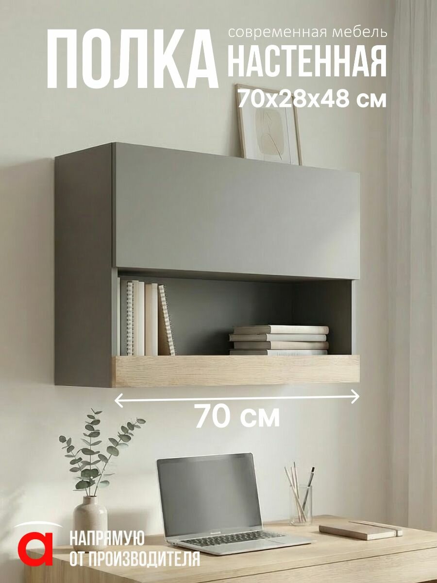 Полка настенная с дверцей, 70х48х28