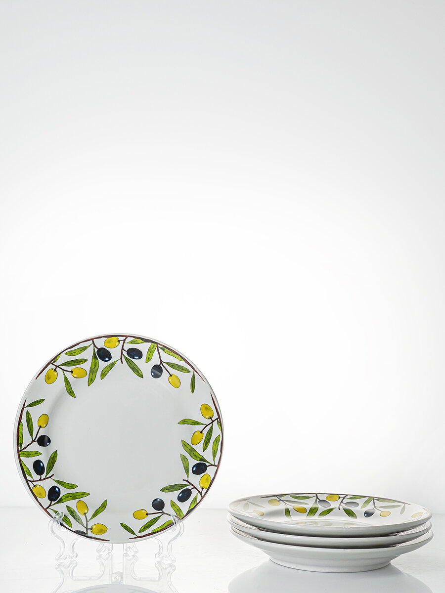 Набор фарфоровых тарелок мелких 175 мм. "Оливки" бортовые гладкий край, Дулево 4 шт.