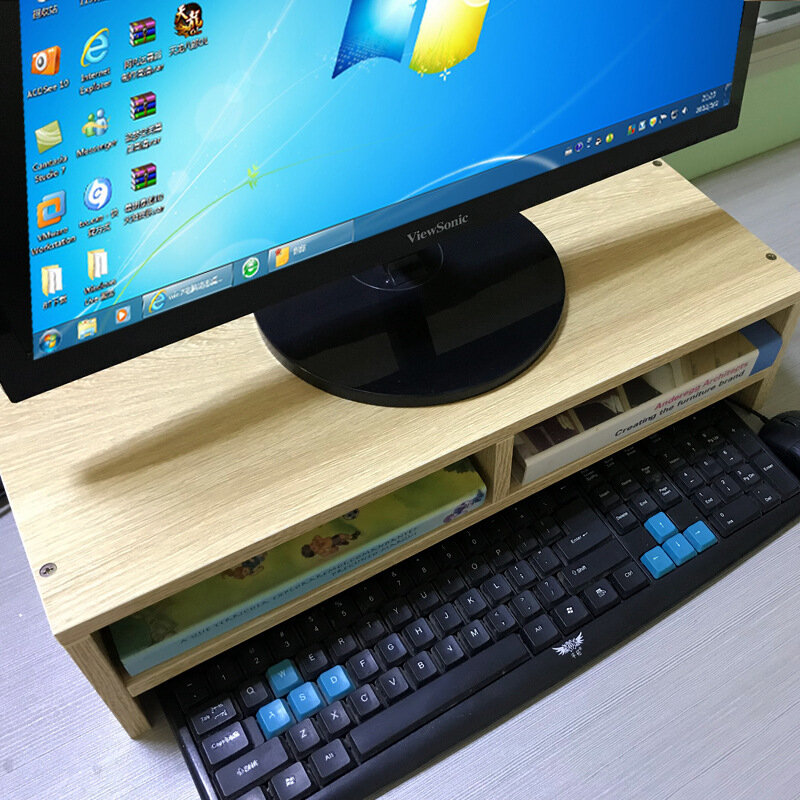 Двухъярусная подставка для монитора с местом для хранения, цвет орехового дерева, эргономичная организация стола для