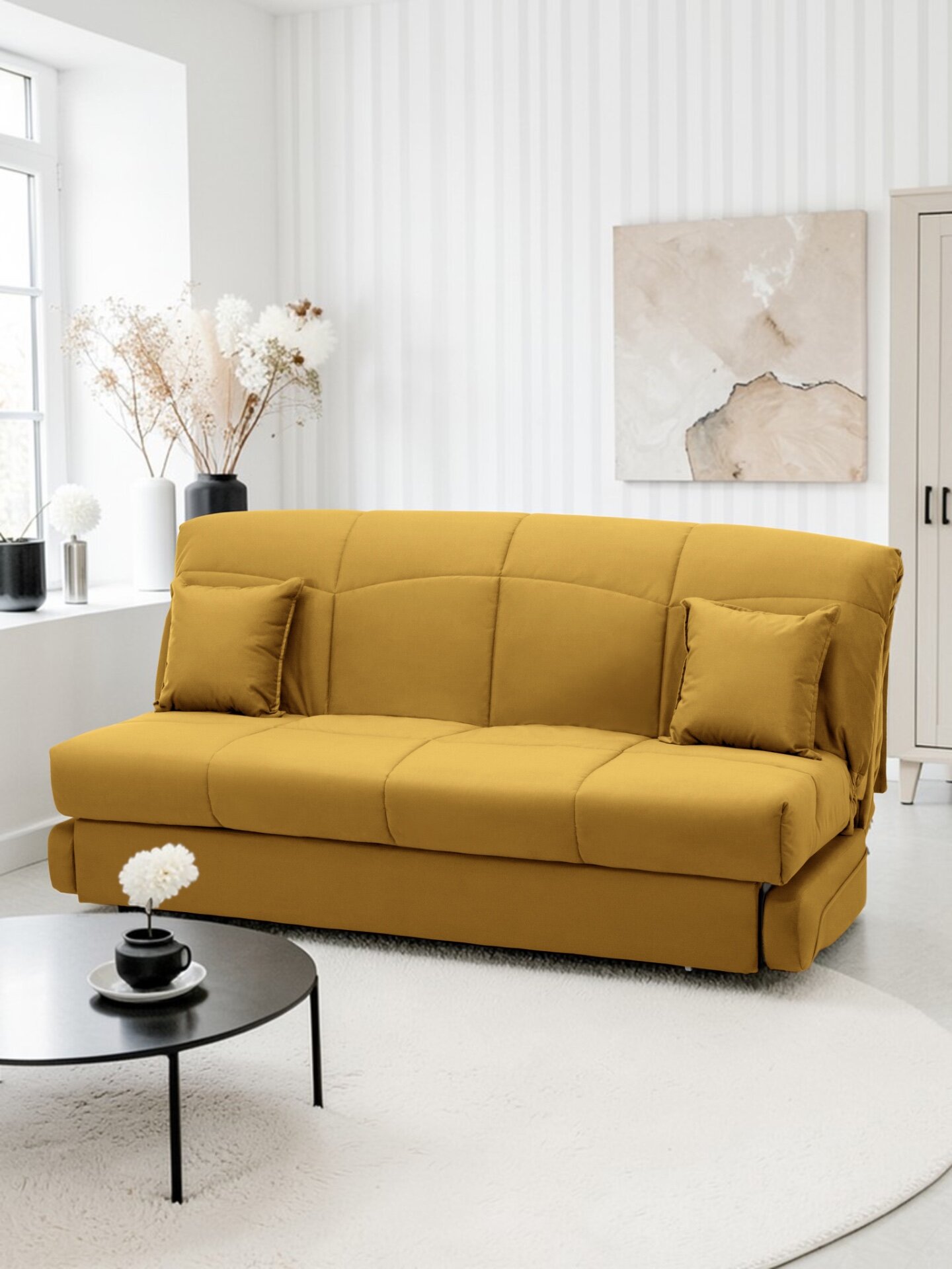 Диван Юпитер Лайт Velutto 56 NEW 145x115x95 см, желтый Велютто, аккордеон GOODFORM