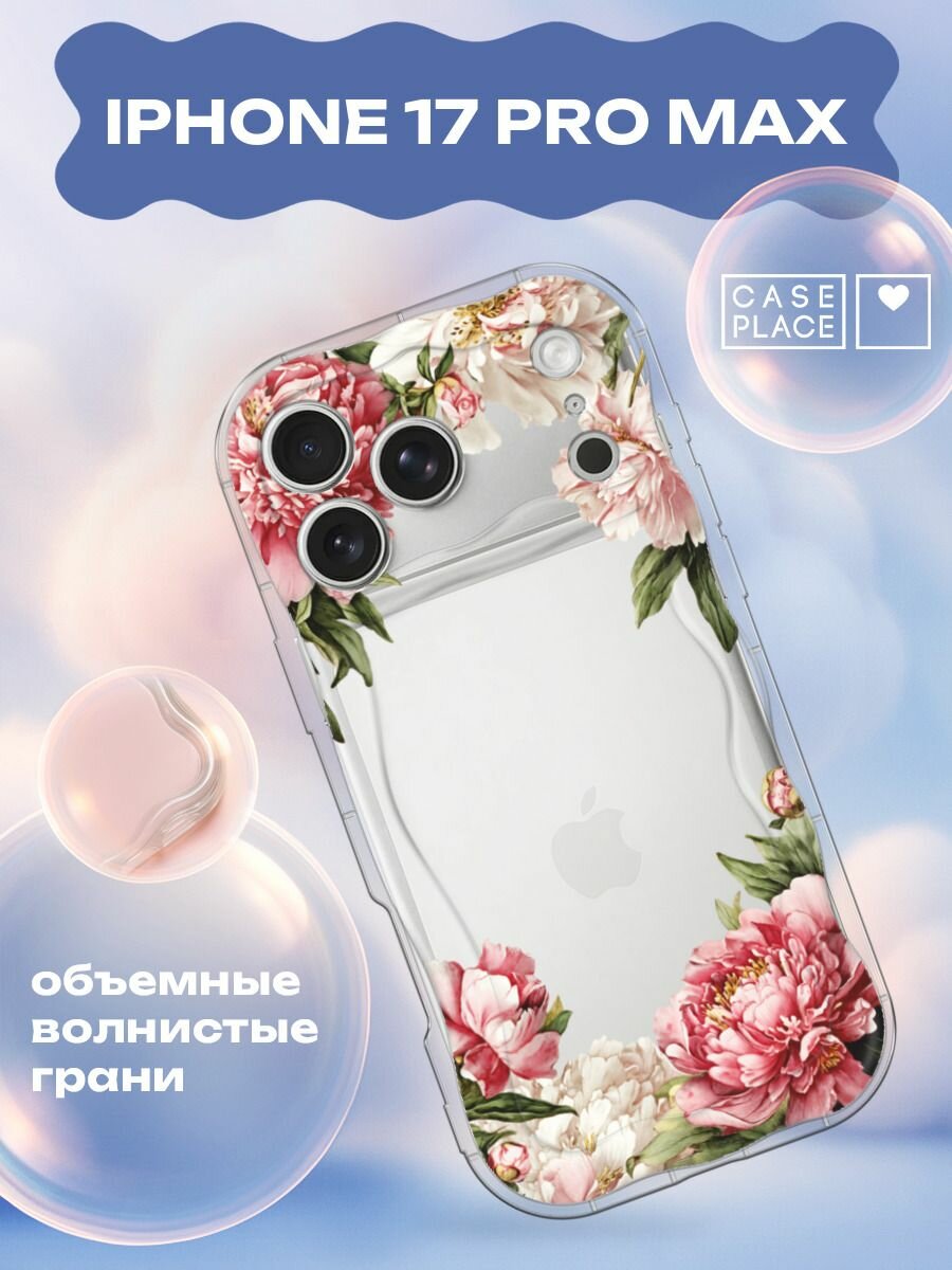 Чехол на Apple iPhone 17 Pro Max / Айфон 17 Про Макс с принтом Нежная рамка пионов
