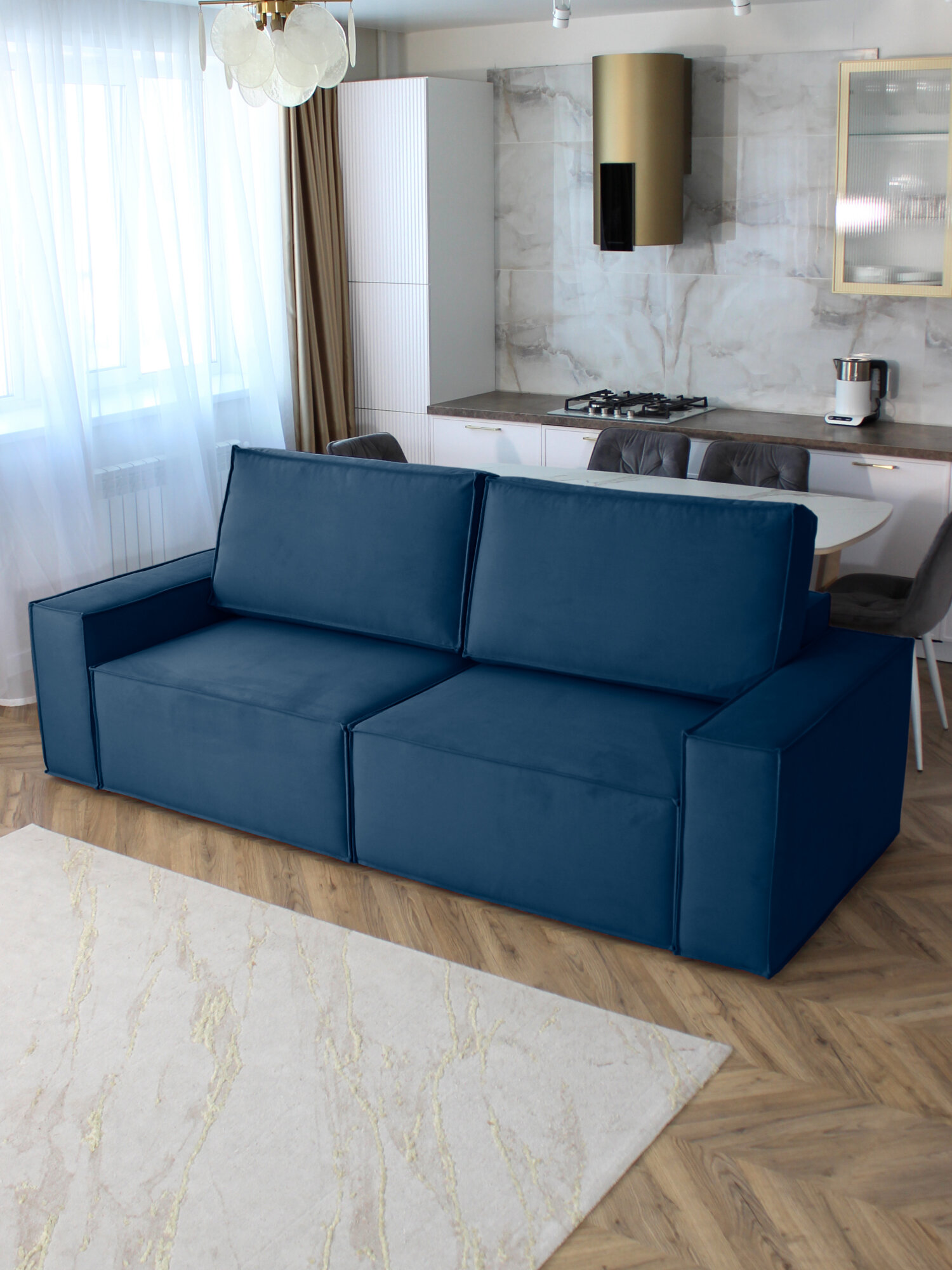 Диван-кровать Forrest Конер синий, механизм выкатная Еврокнижка, 250х109х65 см