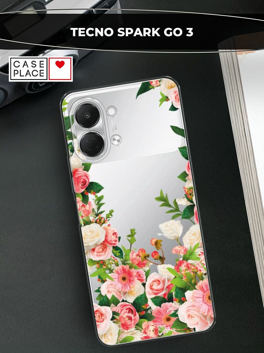Чехол на Tecno Spark Go 3 / Текно Спарк Го 3 с принтом Маленькие розовые цветочки, прозрачный