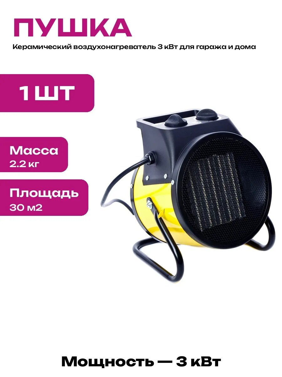 Воздухонагреватель 3 кВт керамический с защитой класса IP20