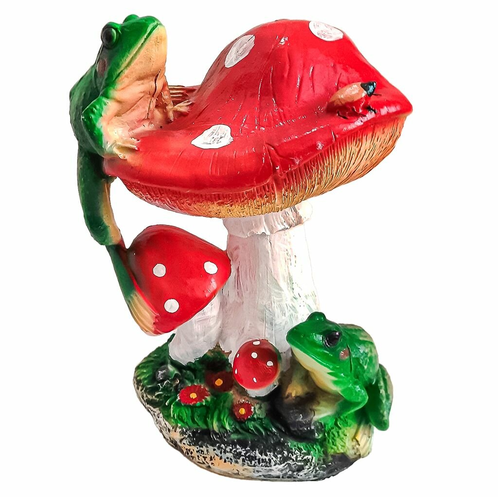 Скульптура-фигура для сада Домашняя Мода из полистоуна "Гриб с лягушкой средняя" 27 см (ФП007)