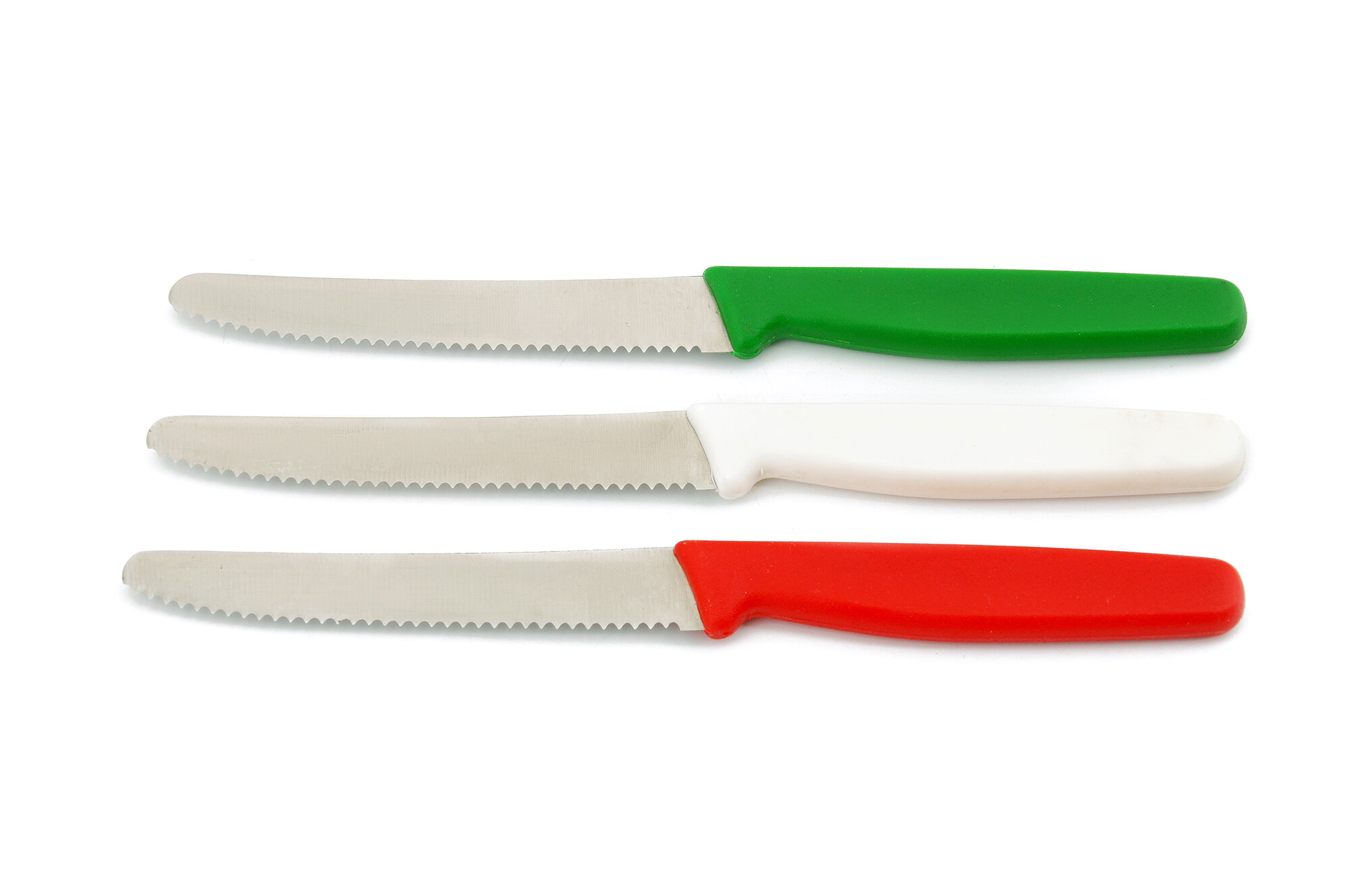 Набор кухонных ножей, с серрейтором, 3 шт, зелёный, красный, белый