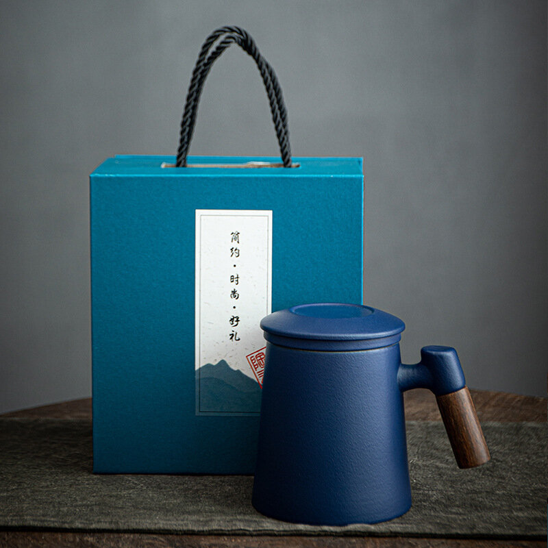 Керамическая кружка-фильтр в китайском стиле с крышкой, с функцией разделения чая и воды, офисная чашка для чая, корпоративный подарок на открытие компании и ежегодное собрание.