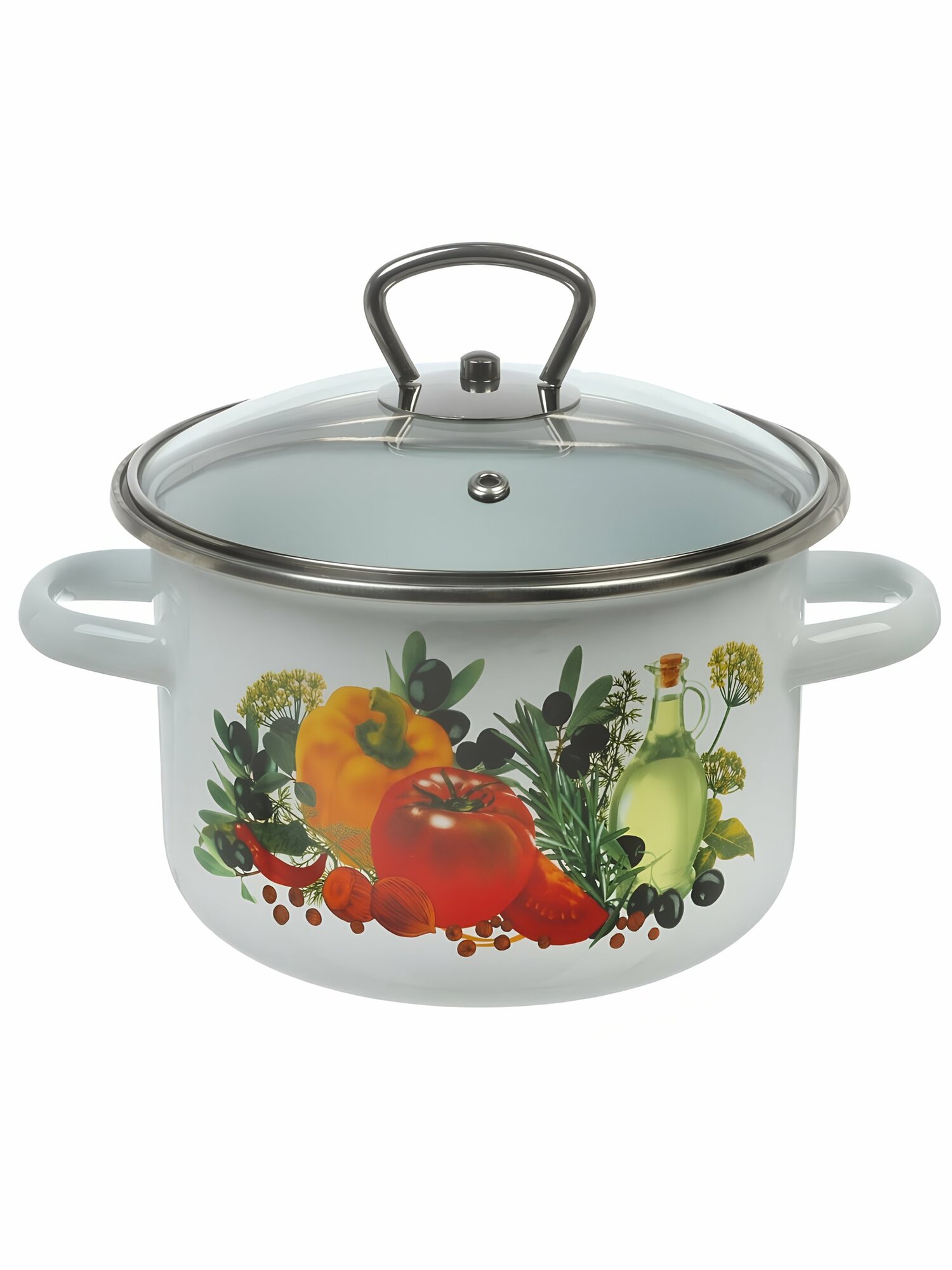 Кастрюля эмалированная сталь, 2 л, с крышкой, крышка стекло, цилиндр, СтальЭмаль, Европейская кухня, 1RD161SP, индукция
