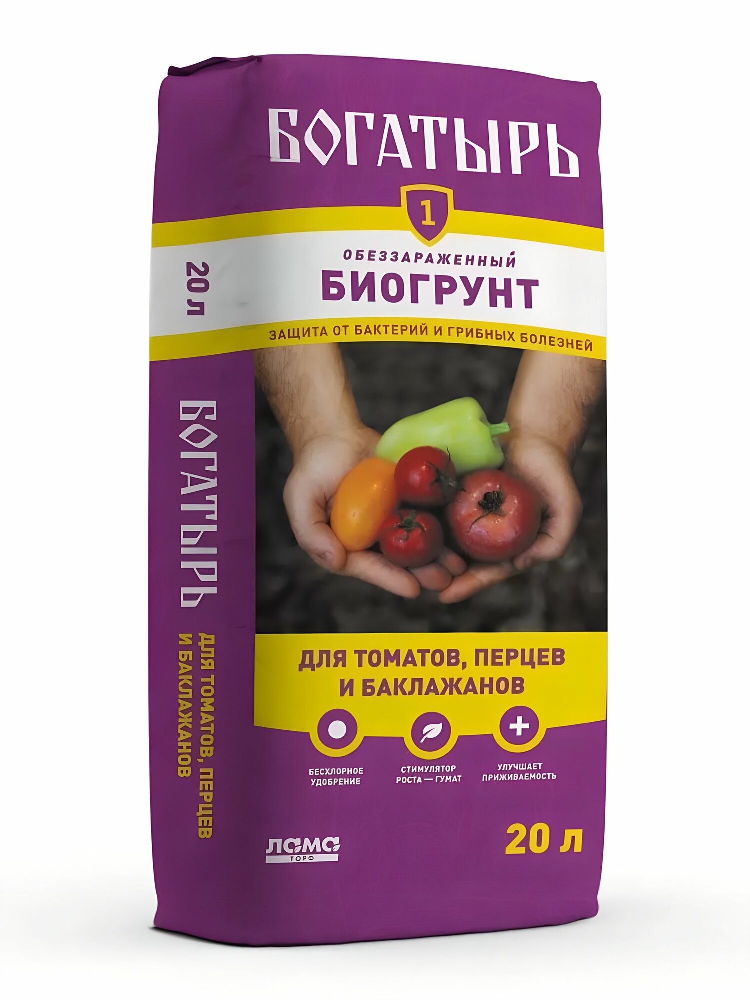 Грунт Богатырь, для томатов, перцев, баклажанов, 20 л, Лама Торф