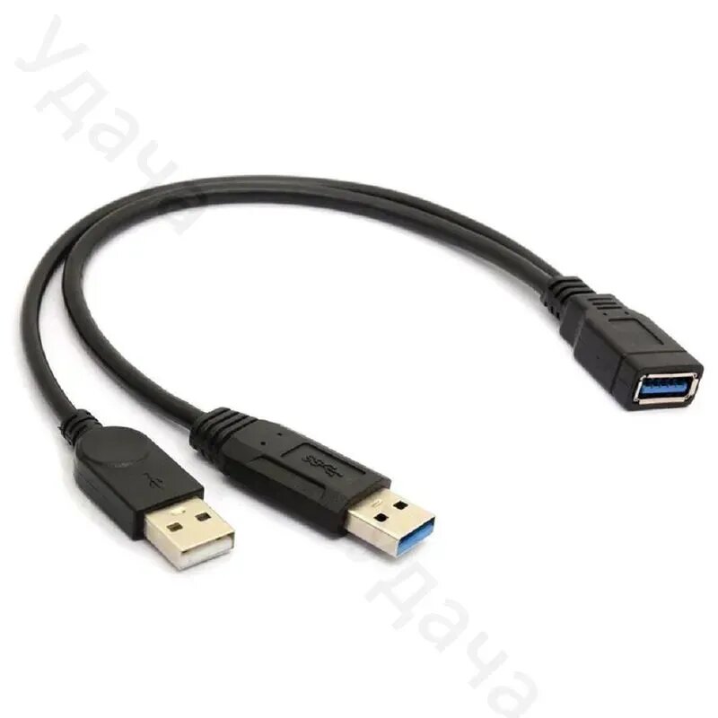 Кабель для компьютерной периферии USB 3.0 Type-A/USB 2.0 Type-A, USB 3.0 Type-A, 0.35 м, черный