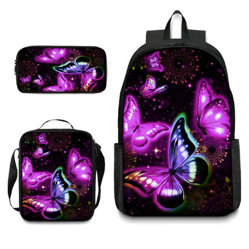 Рюкзак школьный с рисунком бабочка комплект легкая ткань оксфорд для начальных школьников 10 цвет