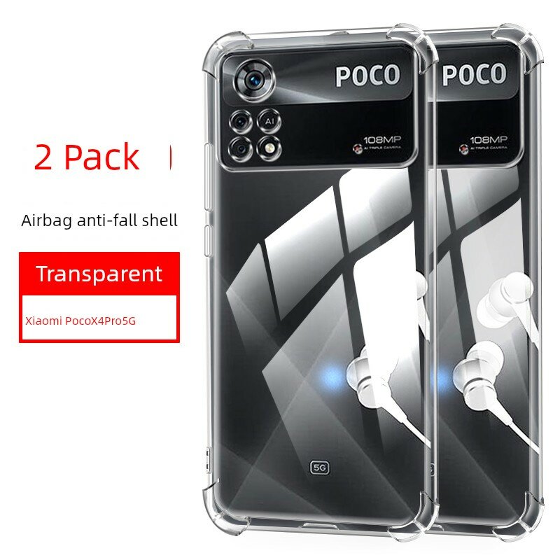 Набор из 2 чехлов для телефона Poco X4 Pro 5G прозрачные силиконовые с амортизацией и защитой от ударов