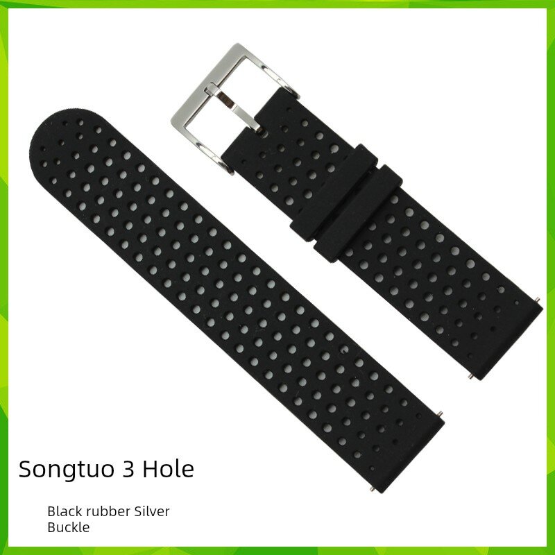 Заменяемый силиконовый ремешок с отверстиями SUUNTO Ambit 3 Fitness с серебряной застежкой, черный цвет