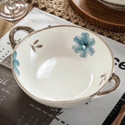 Супница, фарфор, использование в СВЧ и посудомоечной машине, белая/голубая, 650мл