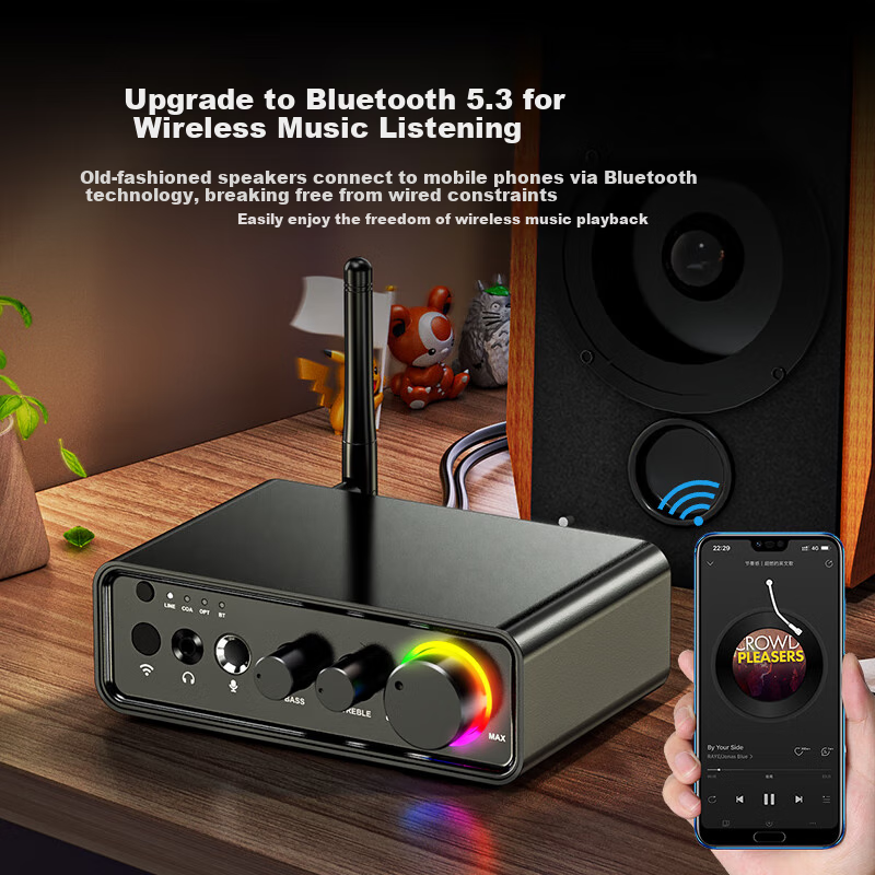 BIAZE Bluetooth 5.3 HiFi стерео мини-усилитель 200 Вт домашний цифровой усилитель с регулировкой громкости и пультом