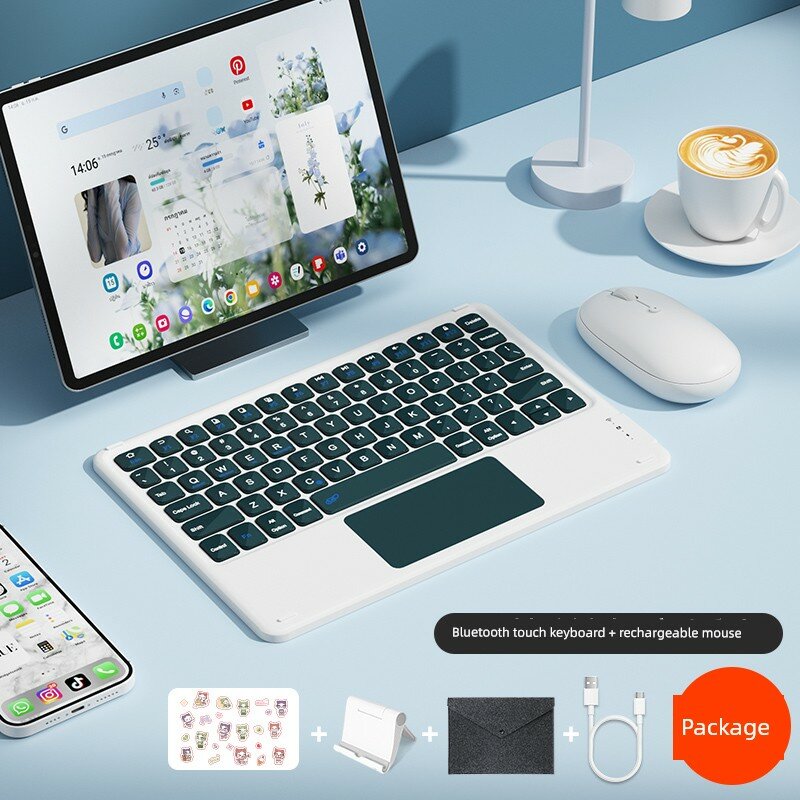 Темно-зеленая клавиатура и белая мышь для планшетов и смартфонов, тихая работа, зарядка