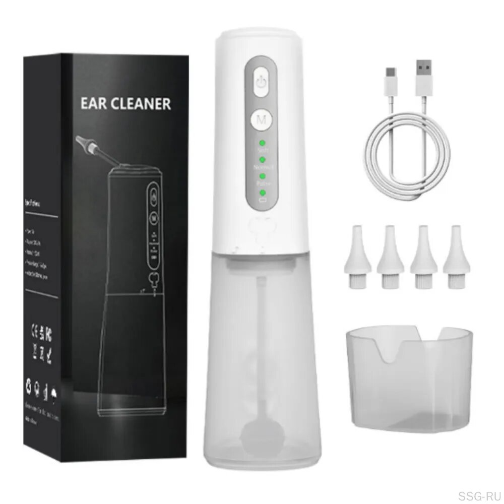 Электрический набор для удаления серы из ушей с ирригационной функцией, водяной очиститель с тремя режимами очистки, однократный запуск водяного спрея и комплектом для очищения ушей