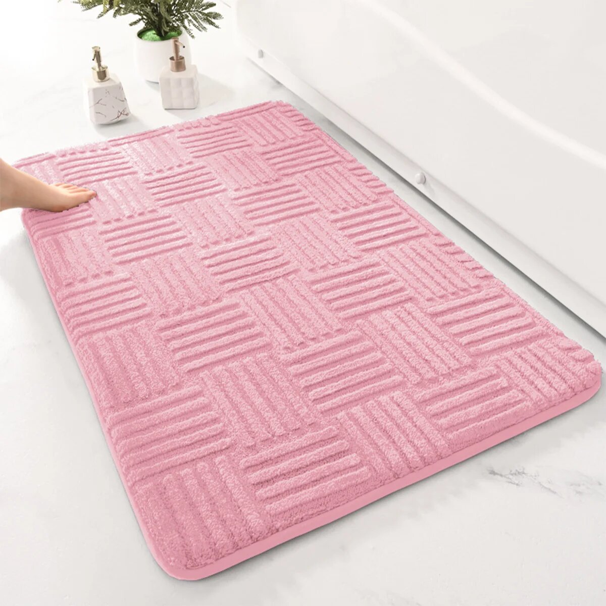 Полиэстеровый полосатый коврик для ванной 40x60cm, Розовый, Pink