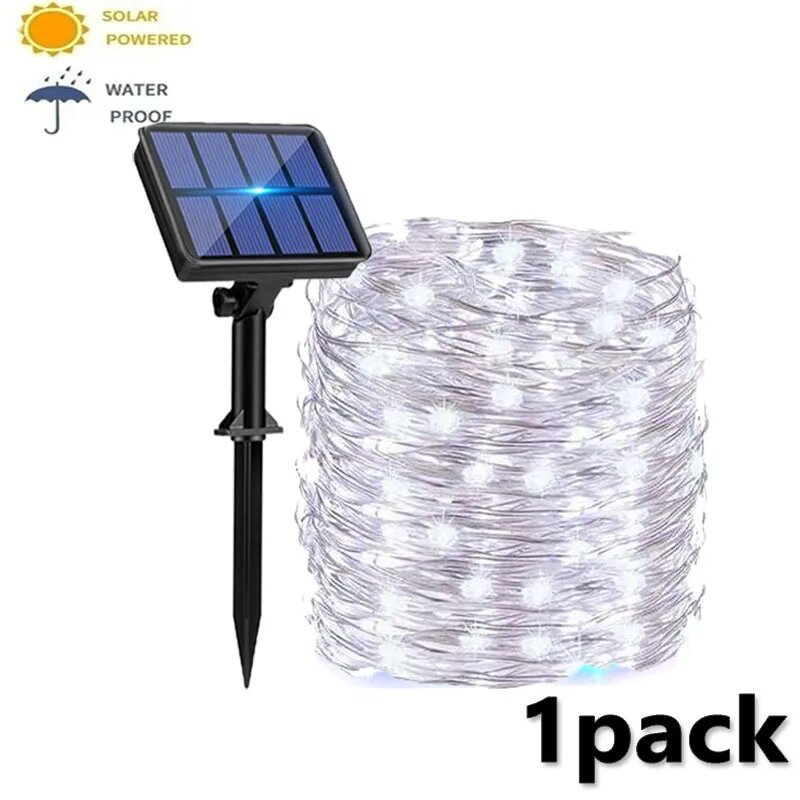 Солнечные гирлянды GOTP 100 LED белые/теплые белые/разноцветные 8 режимов white 1pack, 15m 150LED