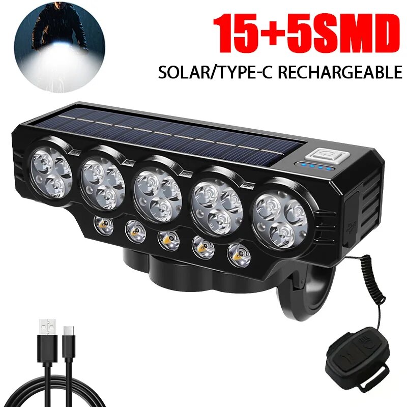 Велофонарь KDULIT B6 15+5 SMD Solar/Type-C, черный