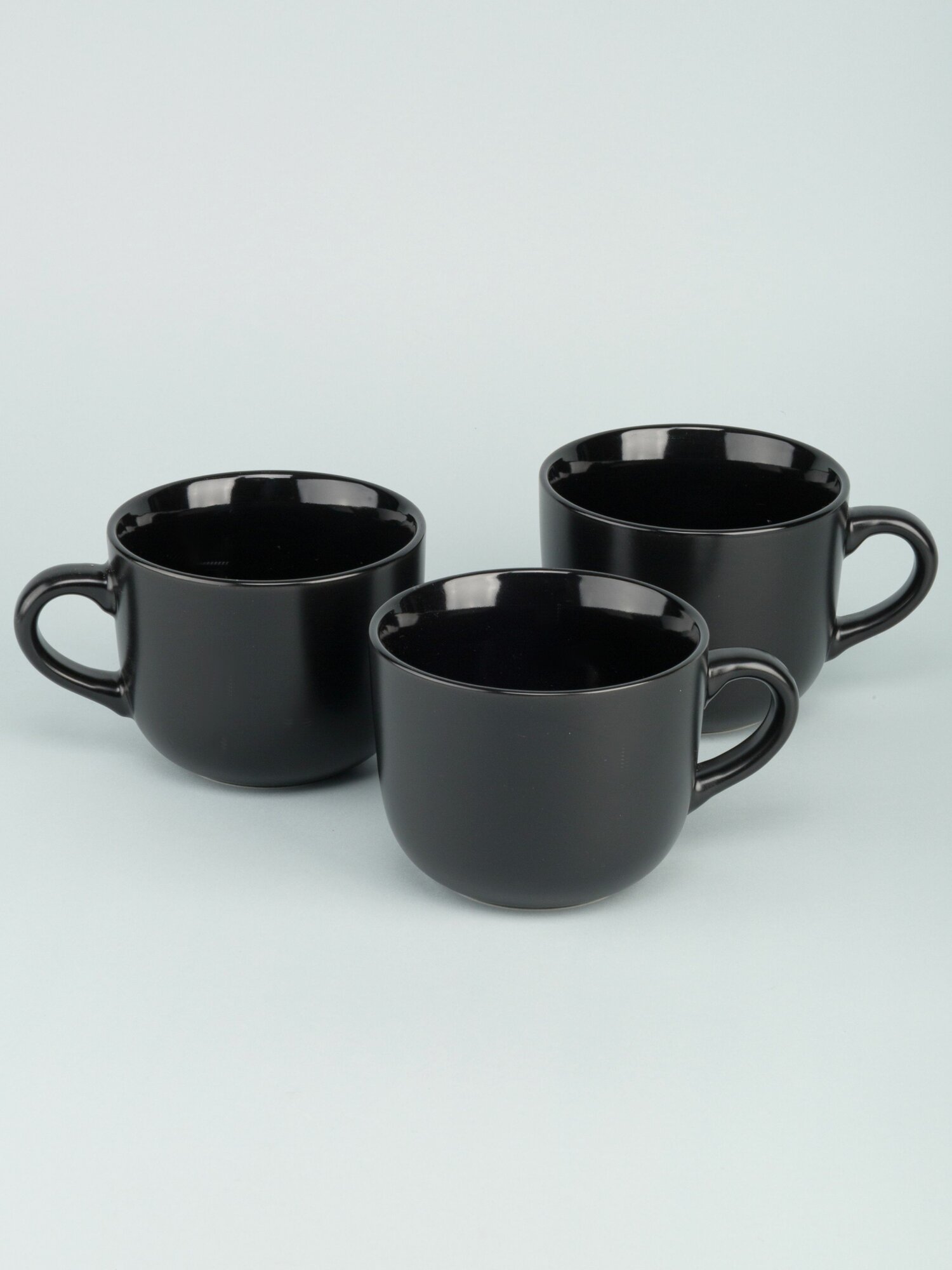 Бульонница-кружка керамическая с ручкой 700 мл черная набор 3 шт