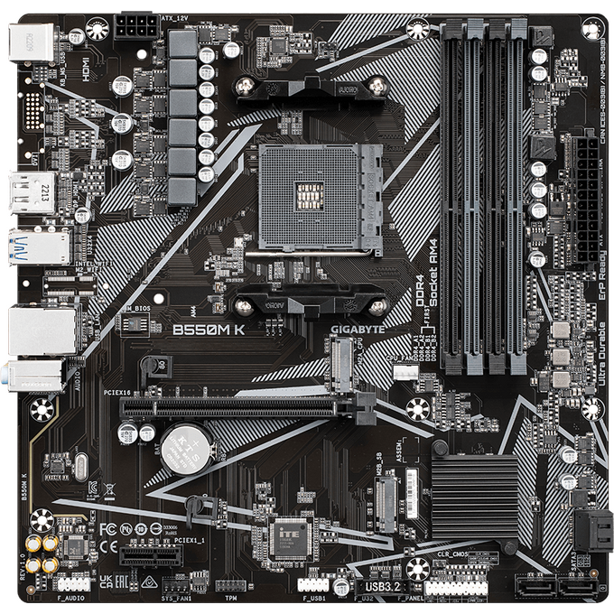 MB sAM4 Gigabyte B550M K AMD B550 4xDDR4 mATX AC`97 8ch(7.1) GbLAN RAID+HDMI+DP