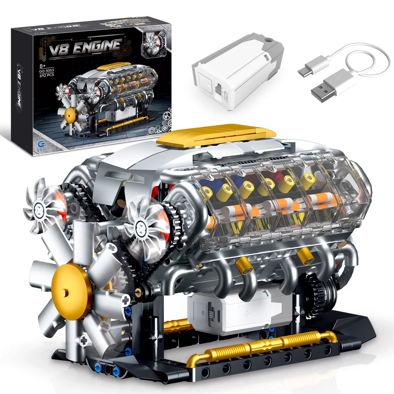 Модель двигателя V8 с моторным приводом - 692 детали