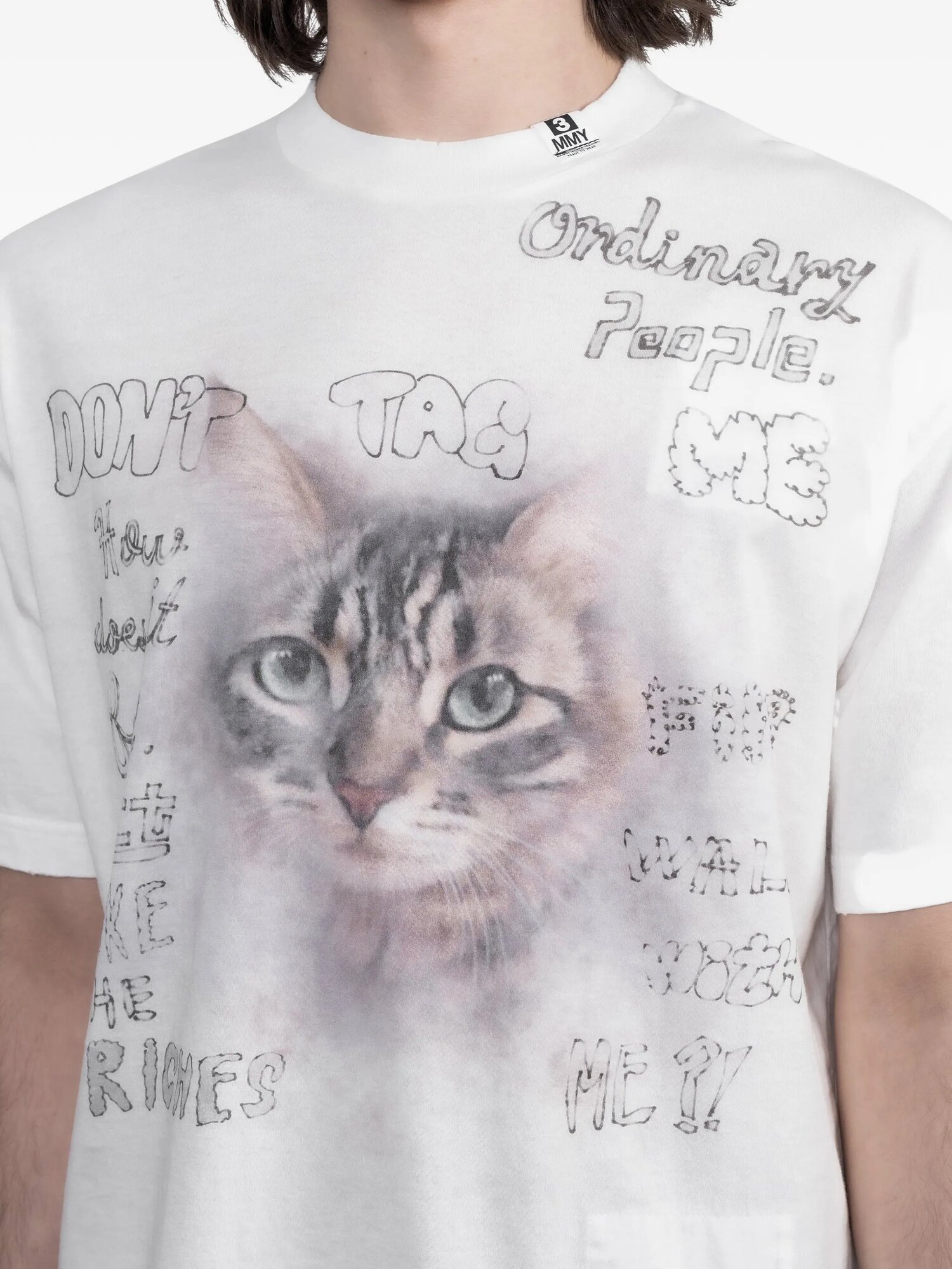 Футболка MAISON MIHARA YASUHIRO Cat-print T-shirt, размер 40, бежевый/белый — фото 1