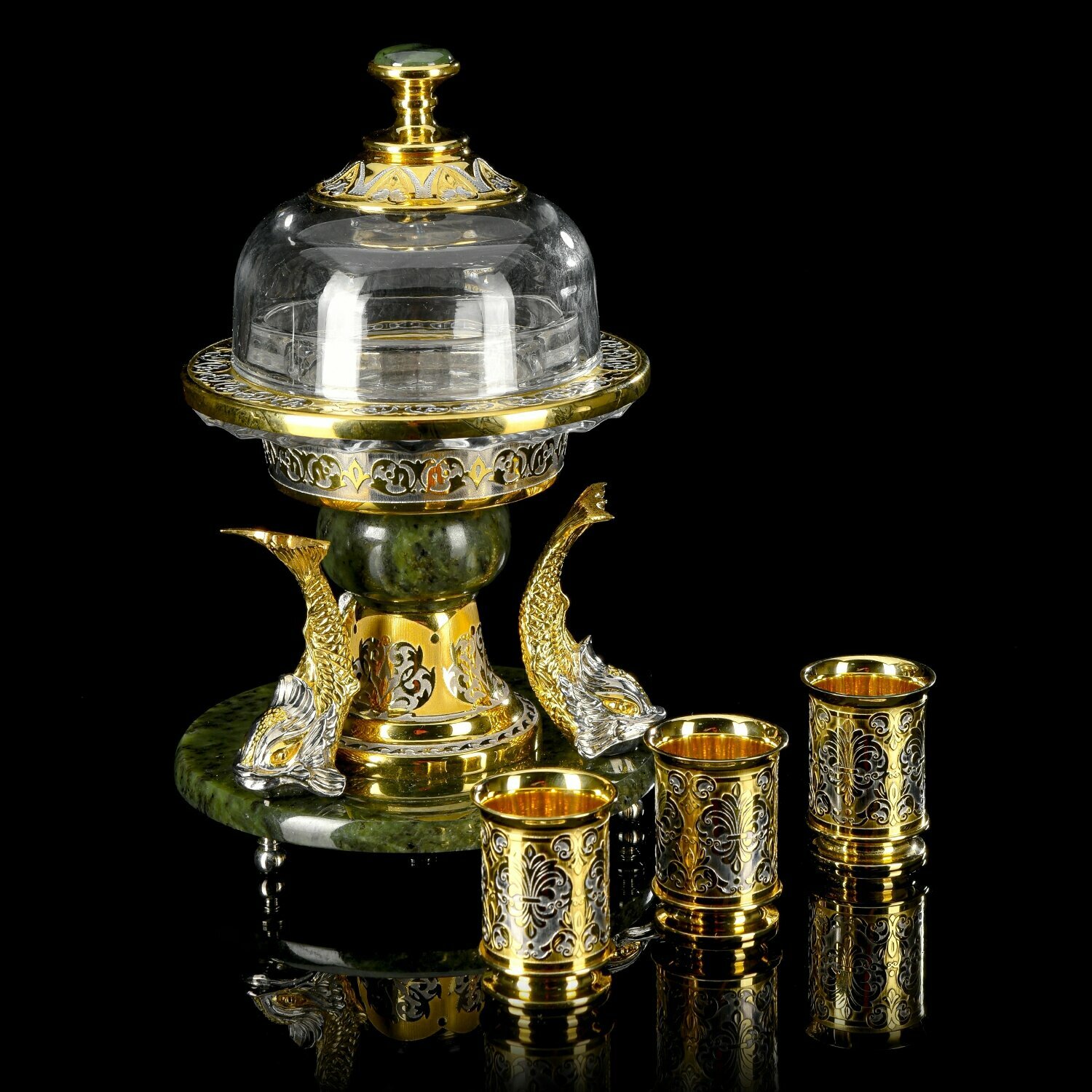 0058281 Златоуст икорница + 3 стопки в П/У