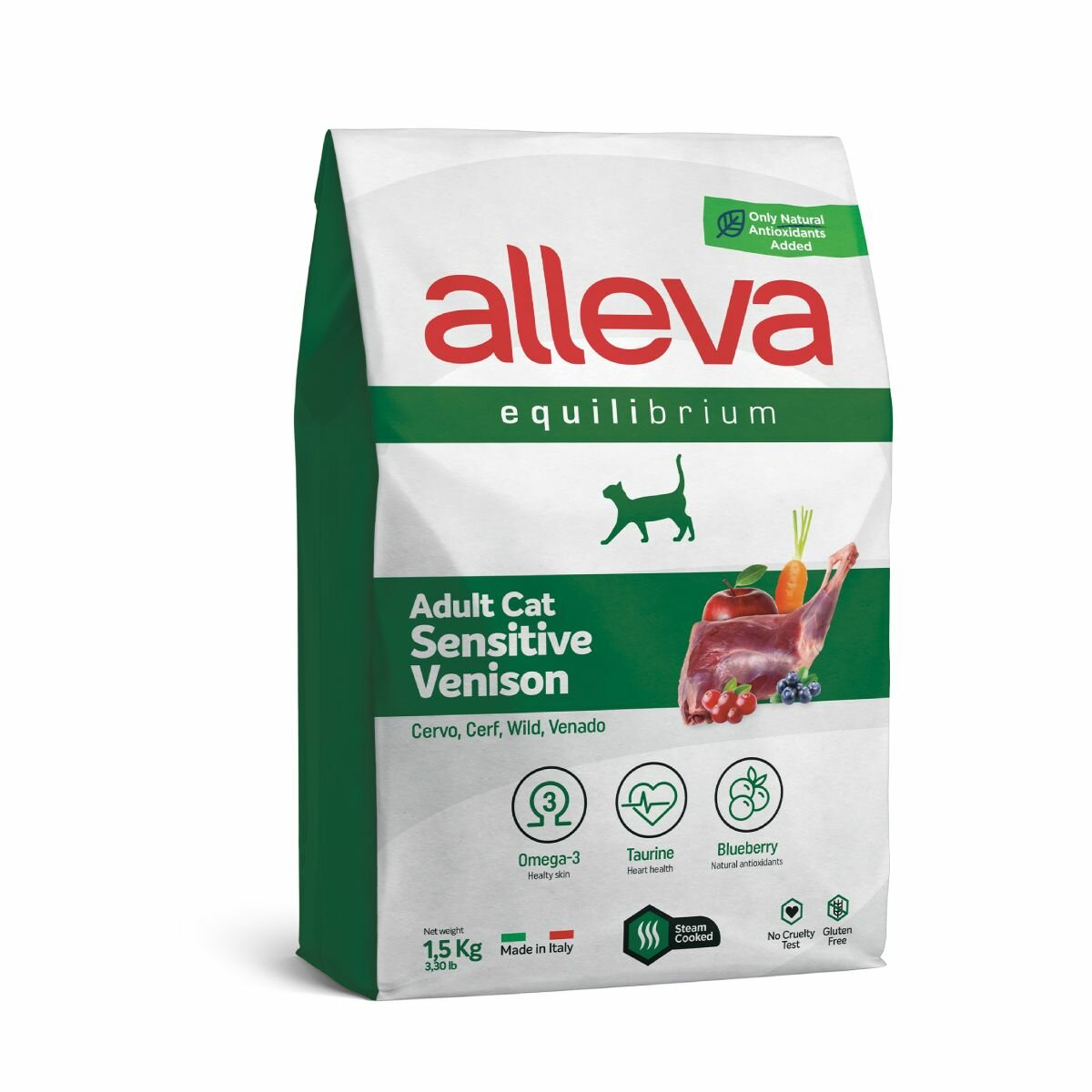 ALLEVA EQUILIBRIUM Корм для взрослых кошек Сенситив с олениной 1,5 кг