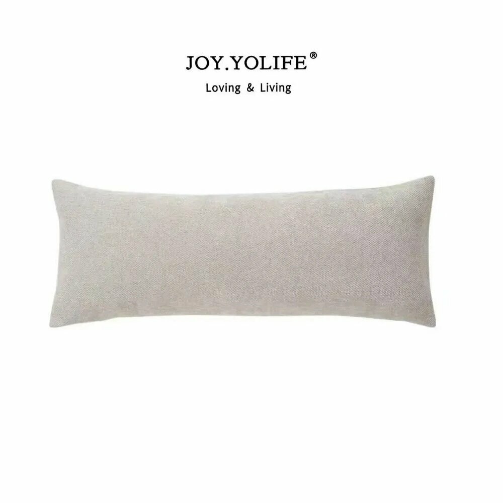 Подушка декоративная 35х90 см прямоугольная в комплекте с наволочкой Joy.Yolife Светло-бежевая, для поясницы, дивана, кресла, садовой мебели