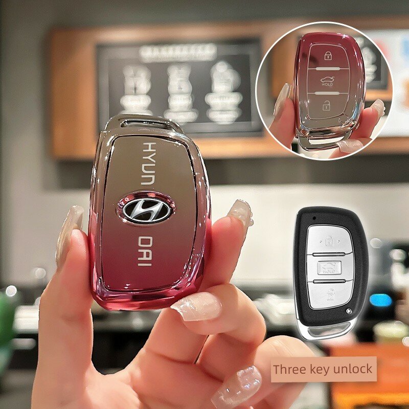 Ключевой держатель Hyundai B Style тройная кнопка разблокировки градиентный розовый, одиночный корпус для авто