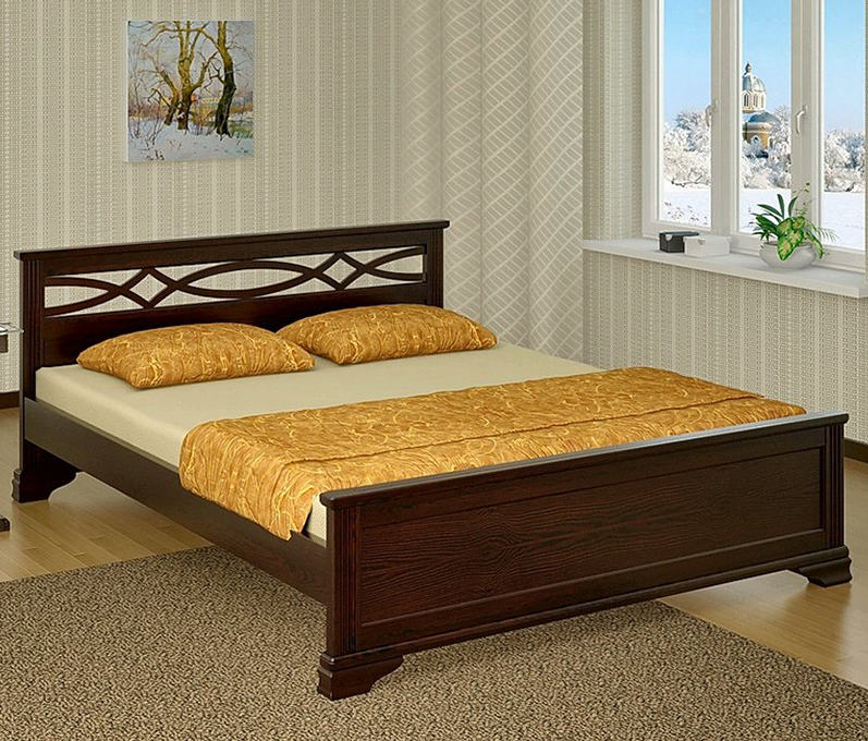 Двуспальная кровать "Лира" из Массива сосны 180*200, классический орех 2
