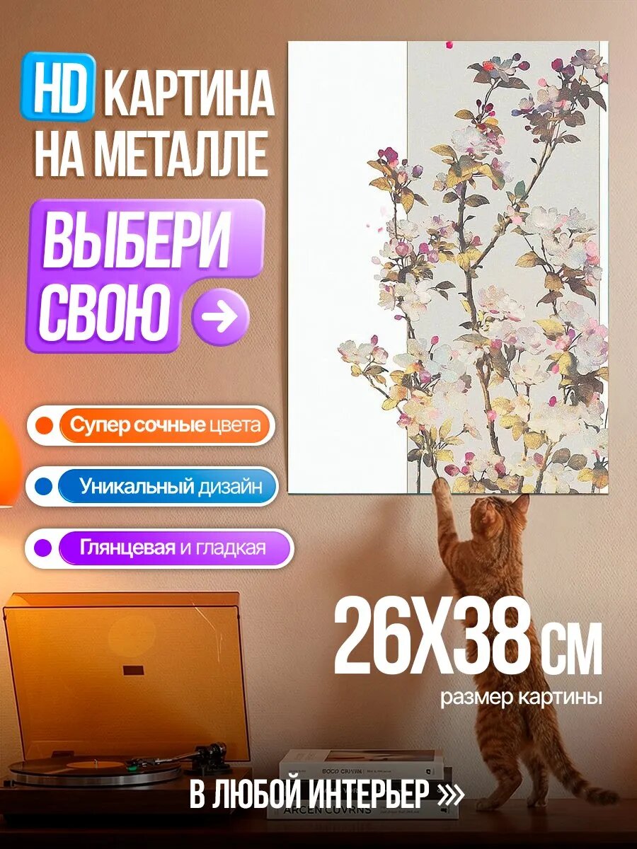 Картина на HD металле Цветущие ветки сакуры