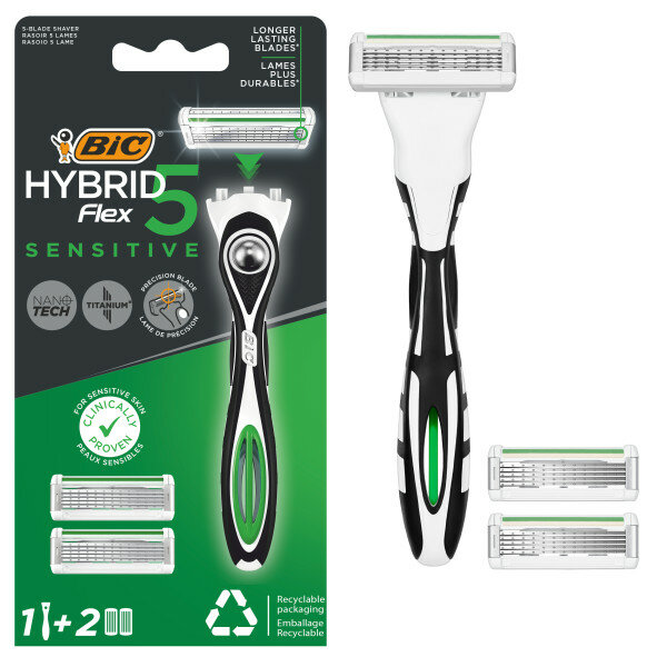 Бритва мужская, BIC гибрид 5 Флекс Сенситив, 1 ручка и 2 сменные кассеты