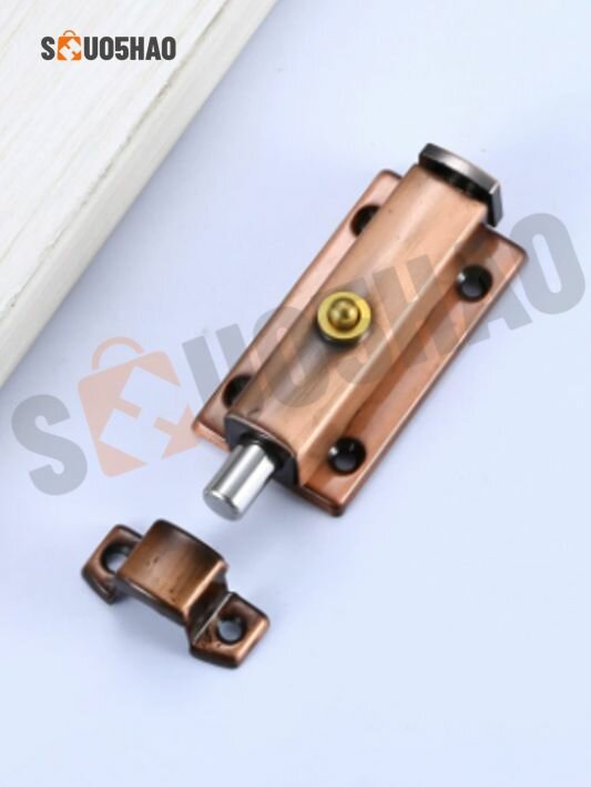 Шпингалет накладной автоматический 65 мм, задвижка дверная автомат с кнопкой/Самозакрывающаяся с возвратным механизмом