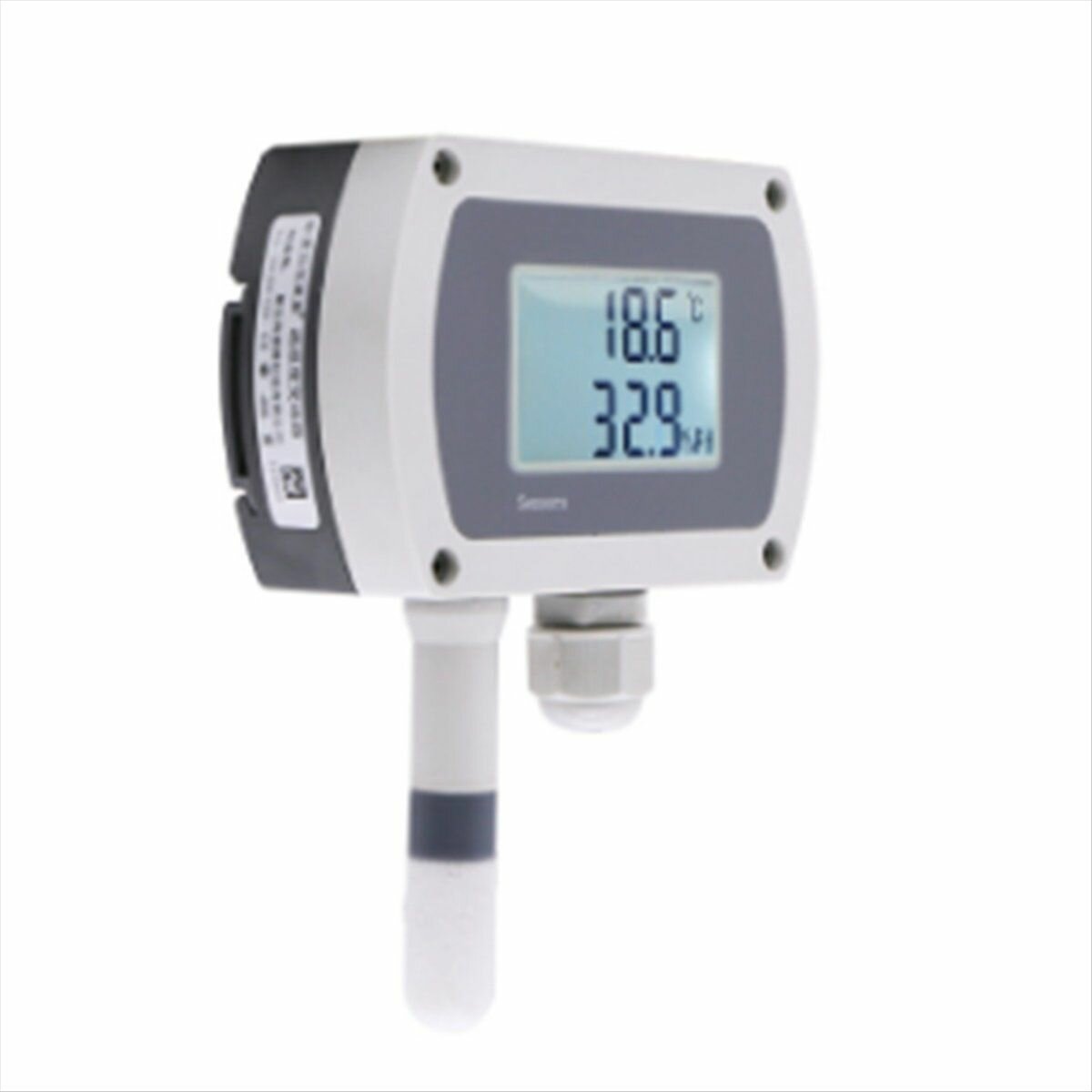 Датчик температуры и влажности с интерфейсом RS485 Modbus, монтируемый на стену, с дисплеем и направляющей для установки.