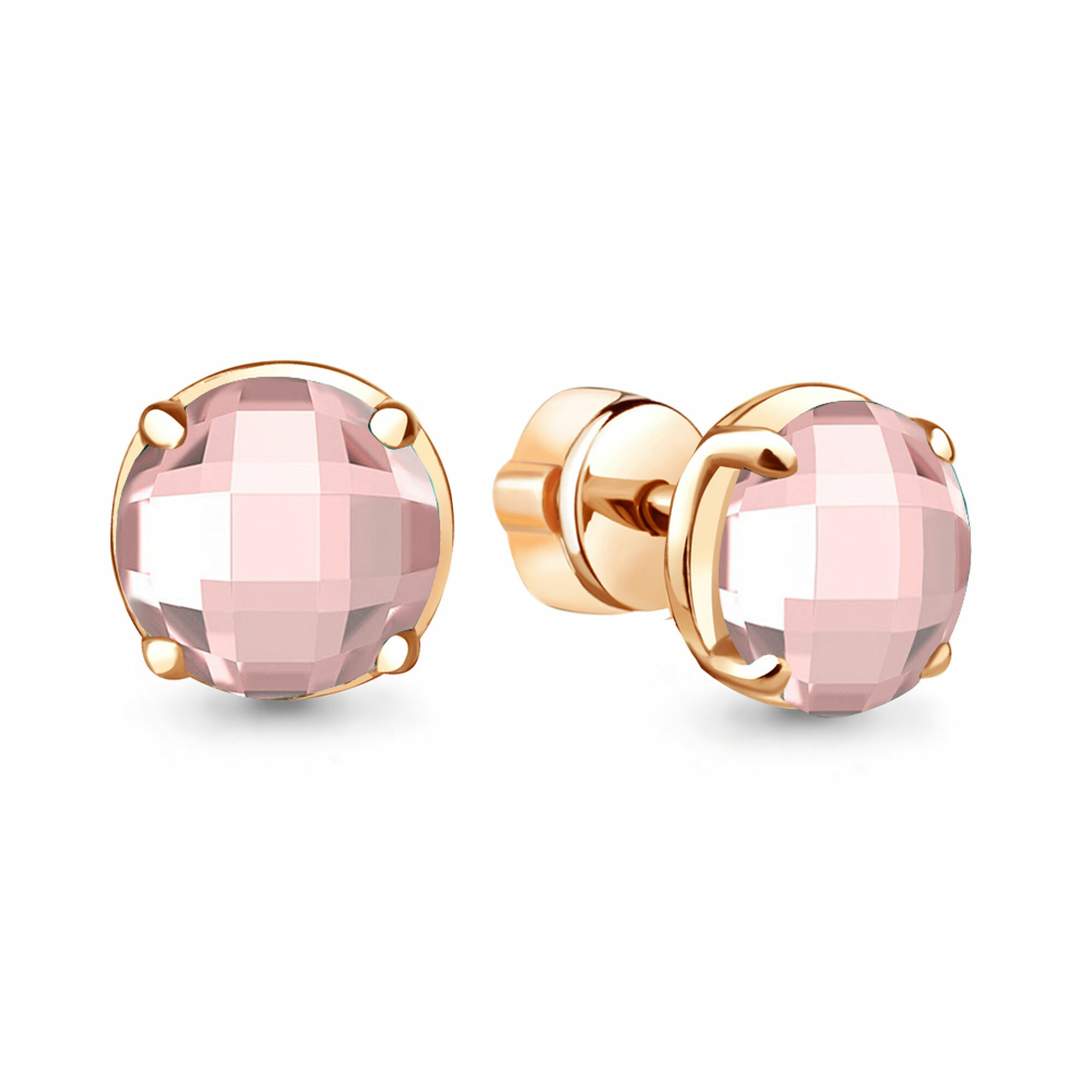 Серьги пусеты, серебро, 925 проба, золочение, морганит