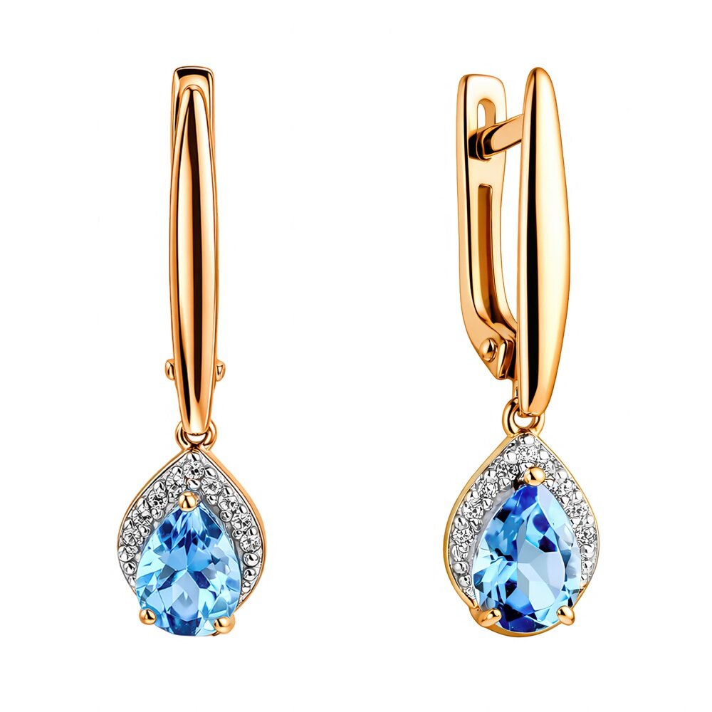 Серьги, красное золото, 375 проба, золочение, топаз, фианит