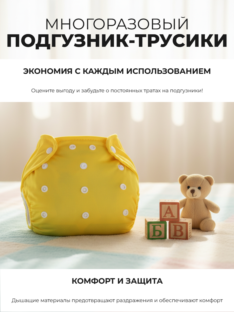Подгузник - трусики для приучения к горшку многоразовый. "Эко-подгузник", размер 0-14кг, желтый